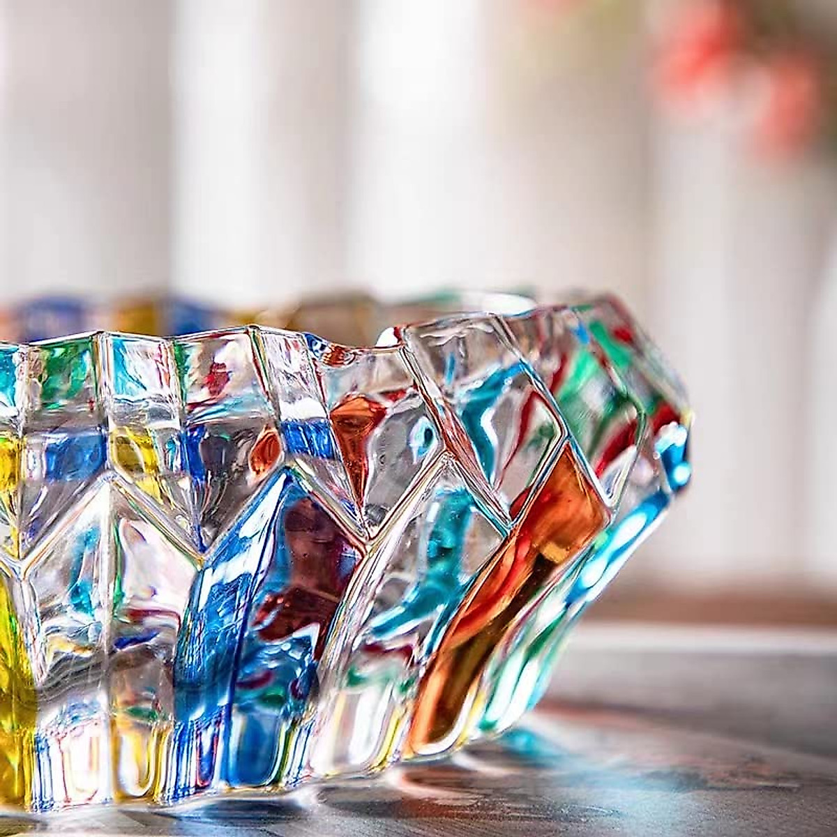 Crystal Colorful Ashtray, Cigar Cigarettes Ash Tray Holder Home Office Desktop Tabletop Decoration (5.5")