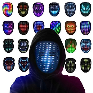 COKOTEE Led Mask, Light up Mask with Gesture Sensing, Face Transforming Masks for Halloween Festival Cosplay Costume Masquerade Parties, gifts