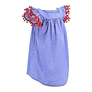 Unique Baby Girls Back to School Denim Apple Dress (8Y, Red)