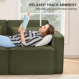 ELUCHANG 93" Modular Sectional Sofa Couch,4 Seat Sofa Convertible Modern Boucle L-Shaped Sofa with Reversible Chaise,High Supportive & Soft Sponges Comfy Sectional Sleeper Sofa for Living Room, Green