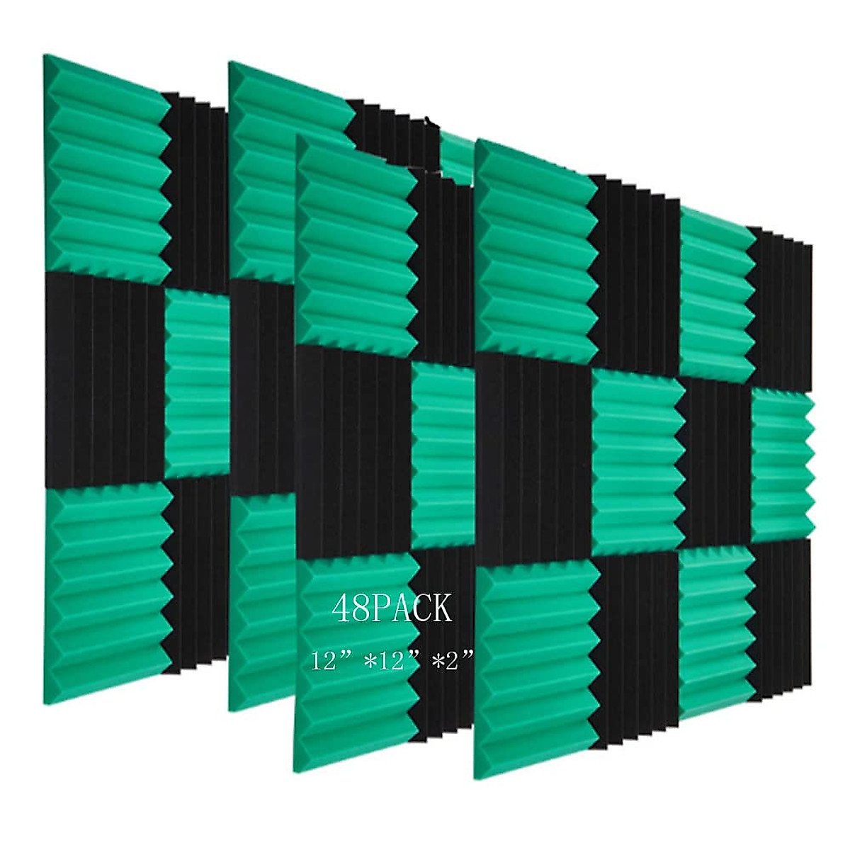HWLIYUTAI 48Pack Black&Green Acoustic Foam Panels 2" X 12" X 12" Soundproofing Studio Foam Wedge Tiles Fireproof - Top Quality - Ideal for Home & Studio Sound Insulation (48Pack, Black&Green) …