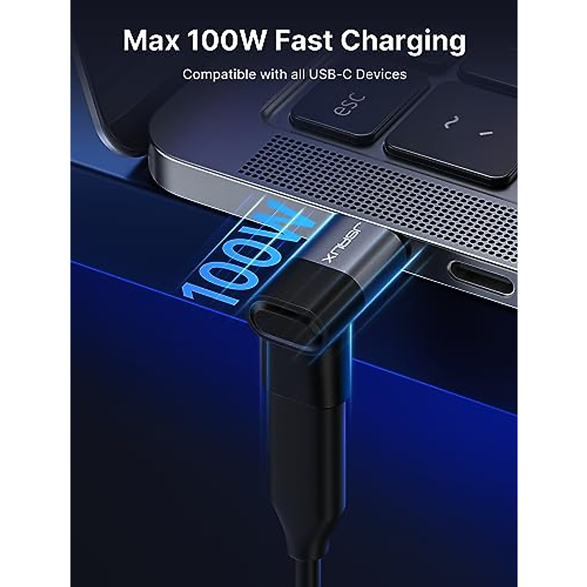 JSAUX 90 Degree USB-C Male to USB-C Female Adapter, Right Angle 2-Pack 40Gbps Data Transfer 100W USB Type C PD Extender Compatible with ROG Ally, Steam Deck, Switch and More Laptop, Tablet, Phone