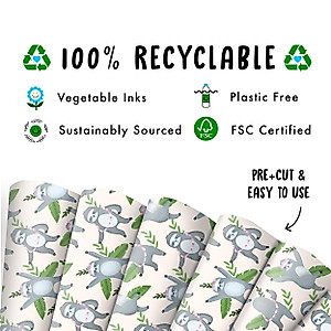 CENTRAL 23 - Sloth Wrapping Paper - 6 Gift Wrap Sheets - Fun GiftWrap for Men Boys Teenagers - Birthday - Made in the UK - Recyclable
