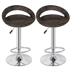 ZenStyle Set of 2 Rattan Style Open Back Swivel Barstool Height Adjustable Brown Wicker 360° Swivel Patio Bar Stool for Indoor and Outdoor