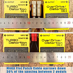 M MAKA Flat Low Profile Guitar Patch Cable 12 inch 1 Foot for Effects Pedals, 1/4 inch Right-Angle, Red, 3-Pack New Version