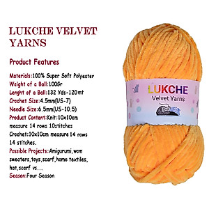 Lukche Super Soft Velvet Chenille Blanket Amigurumi Crochet Baby Blanket Knitting Yarn Super Bulky 3x100 gr (3x132 yds) Including Foldable Scissors (Mustard)