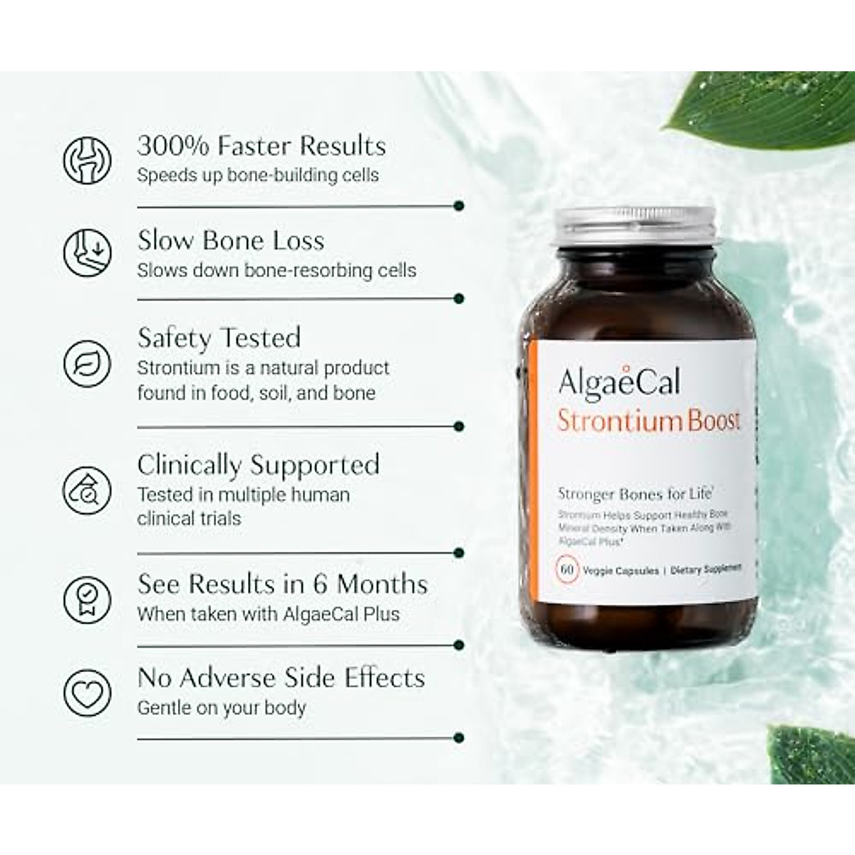 AlgaeCal Strontium Boost - Clinically Supported Strontium Citrate 680 mg Capsules Bone Strength Supplement - Pair with AlgaeCal Plus to Increase Bone Density in Just 6 Months, 3 Month Supply