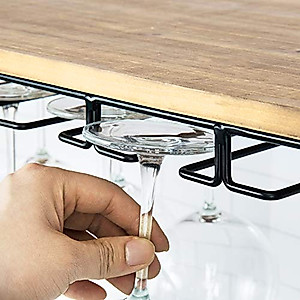 MyGift Modern Black Metal Under-Cabinet Wine Glass Holder | Stemware Storage Organizer Rack | Holds 12 Stemmed Glasses
