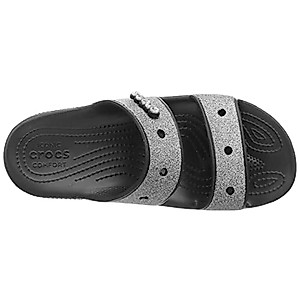 Crocs Unisex Classic Graphic Two-Strap Slide Sandals, Black/Black, 9 US Women