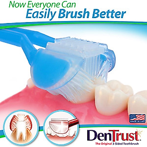DenTrust 2-PK 3-Sided Toothbrush | Made in USA | Ultra Soft | Triple Clean + Tongue Scraper | Kids Children Braces Special Needs