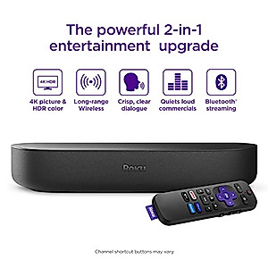 Roku Streambar | 4K/HD/HDR Streaming Media Player & Premium Audio, All In One, Includes Roku Voice Remote (Renewed)