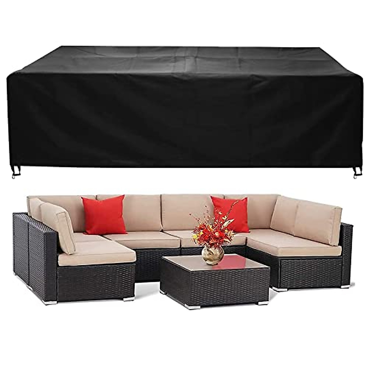 600D Patio Furniture Covers Rectangular Garden Patio Table and Chair Covers Large Outdoor Furniture Sofa Covers Waterproof Heavy Duty Fits up to 124W x 71D x 29H inches