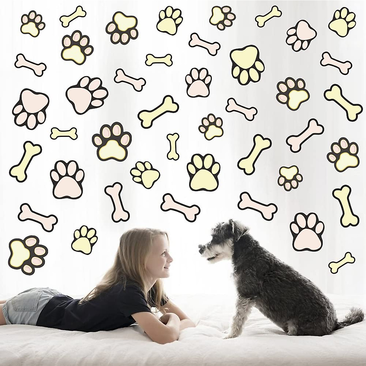 Marsway Cute Paw Decal Night Glow in The Dark Creative Luminous Decorative Stickers Kids Room Wall Decor (Paw Print + Bone)