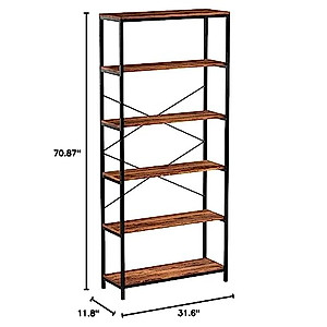 Kemanner 5-Tier Industrial Style Bookcase, Vintage Free Standing Bookshelf, Rustic Wood Bookcases Furniture (Brown.)