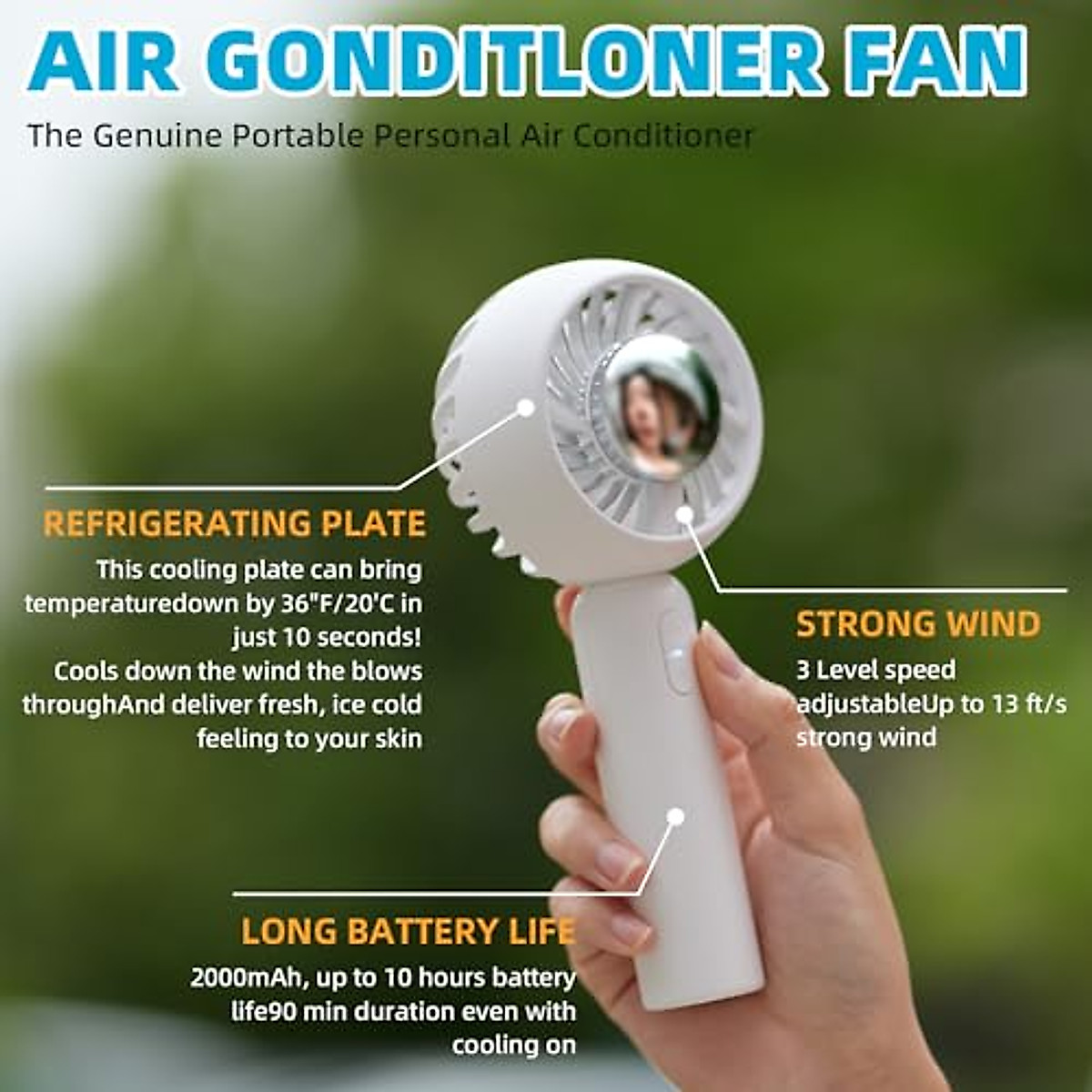 SpaLoo Portable Handheld Fan, Rechargeable Air Conditioner Fan, 3 Speed Adjustable Cooling Fans That Blow Cold Air, Gifts For Women Men Travel/Camping/Outdoor