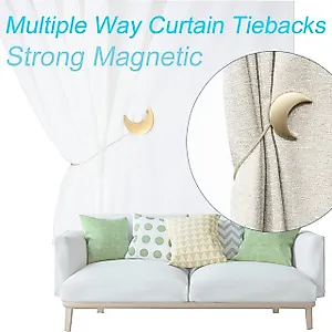 Magnetic Curtain Tiebacks Alloy Moon Curtain Holdbacks Silver/Gold Curtain Tie Backs Curtain Clips Ropes -Set of 2