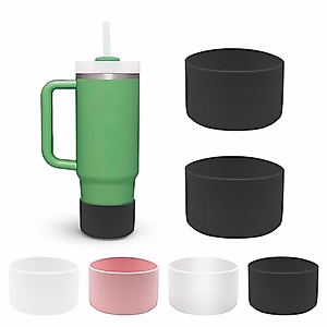 Elevate 2 Pcs Silicone Boot for Stanley Quencher 40oz, 30oz Tumbler with Handle and Stanley IceFlow 20oz, Anti-Slip Protective Water Bottle Bottom Cover for Hydro Sport Flask Bottle 12oz-24oz (Black)