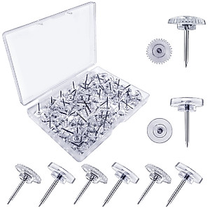 KOWVOWZ Clear Thumb Tacks for Wall Hangings Plastic & Gear Push Pins 100 Count Cork Board Flat Head Transparent Bulletin Posters Photos Postcards Maps Office Decorative (100) (XBH)