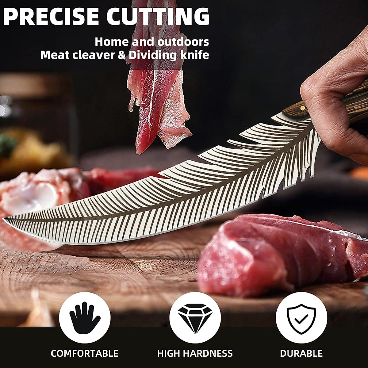 Veisky Professional Knife, Sharp Feather Boning Knife Hand Forged Knife High Carbon Steel Chef Knife Boning knife for Meat Cutting Cooking Knife with Sheath for Kitchen Outdoor Camping