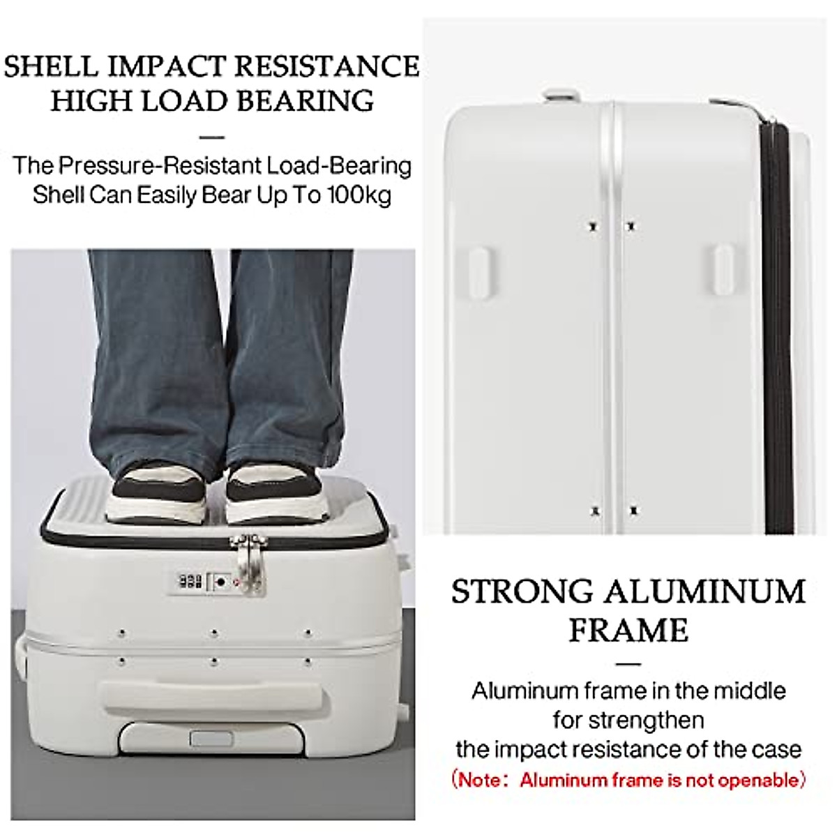 Mixi Carry On Luggage, 20'' Suitcases with Spinner Wheels, Rolling Travel Suitcase with Front Laptop Pocket Luggage Aluminum Frame PC Hardside with TSA Lock and Cover, Smoke White