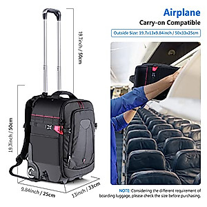 Neewer 2-in-1 Rolling Camera Backpack Trolley Case - Anti-Shock Detachable Padded Compartment, Hidden Pull Bar, Durable, Waterproof for Camera,Tripod,Flash Light,Lens,Laptop for Air Travelling(Black)