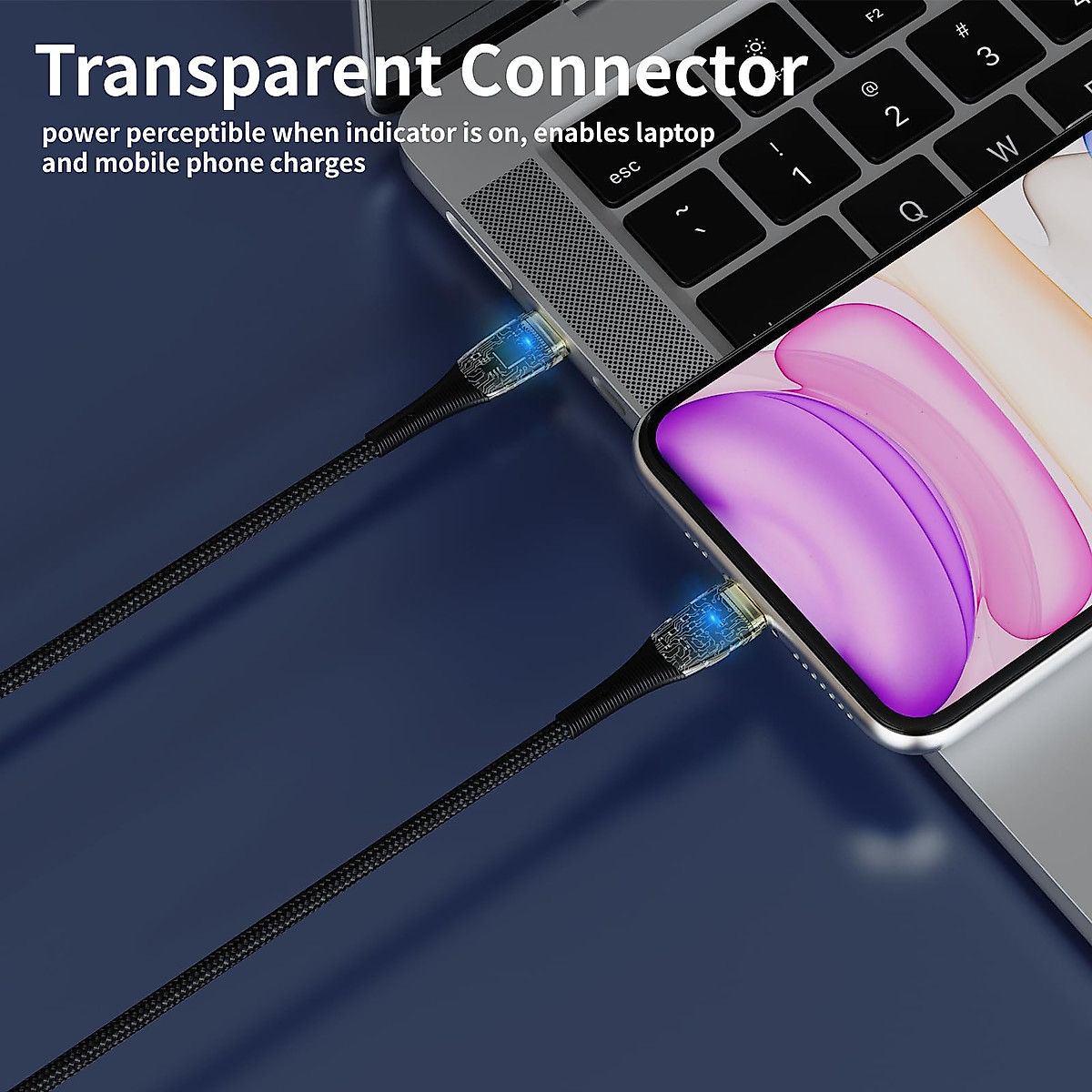 SUTWKAM USB C to USB C Cable 3FT, [60W3A, 2Pack], Flexible USB C Cable Fast Charge with Glowing Ends for iPhone 15/15Pro/15Plus/15Pro Max, MacBook Pro, iPad Pro, iPad Air4, Samsung Galaxy