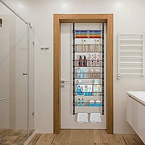 CiWiVOKi Over The Door Pantry Organizer With 6 Adjustable Metal Wire Baskets - Closet Organizer Hanging Spice Space Saver,17.6" W×53.5" H Pantry Door Organizer, Fridge Spice Rack Organizer, Black