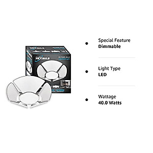 Bell+Howell Hex Bulb E26 LED Garage Light 6 Panel Deformable Shop Light Ceiling Light High-Intensity Lighting with 144 LED Bulbs for Attic, Basements, Office, Garage Lights