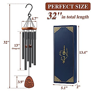 Giergt Sympathy Wind Chimes, Memorial Wind Chimes for Loss of a Loved One Prime, Bereavement Gifts in Memory of Loss of Grandma, Memorial Gifts for Loss of Mother, 32" (Black)