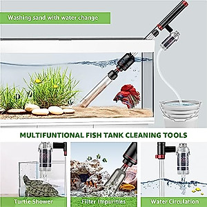 Suness Fish Tank Cleaner Vacuum: 24W Electric Aquarium Vacuum Gravel Cleaner with Strong Suction for Automatic Water Change Wash Sand Water Shower and Water Circulation, Timed Off