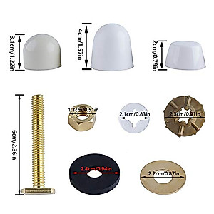 Hibbent Toilet Floor Bolts and Caps Set, Universal Toilet Bowl to Floor Bolts Solid Brass, Including 2 Brass Bolts, 4 Bolt Caps with Nuts/Washers Toilet Bolts Heavy Duty Bolts Closet Bolt Set