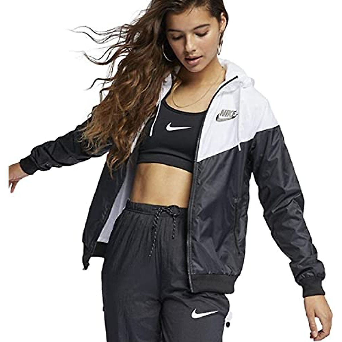 Nike Womens Sportswear Windrunner Jacket (as1, alpha, s, regular, regular, Black/White, Small), (CN6910)