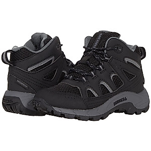 Merrell Oakcreek Mid Lace WTRPF Hiking Boot, Black/Grey, 2 US Unisex Big Kid