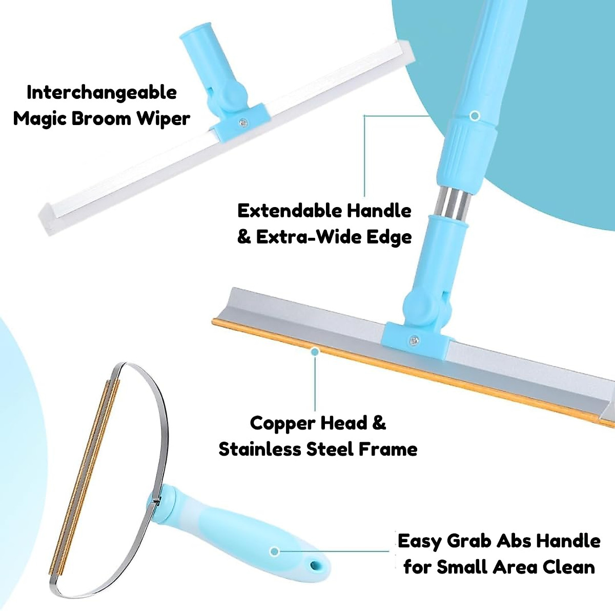 The Bouncing Bow Pet Hair Remover - Handle Carpet Rake & Magic Squeegee Broom, Easy Dog & Cat Fur Sweeper for Carpets, Rugs, and Household Cleaning