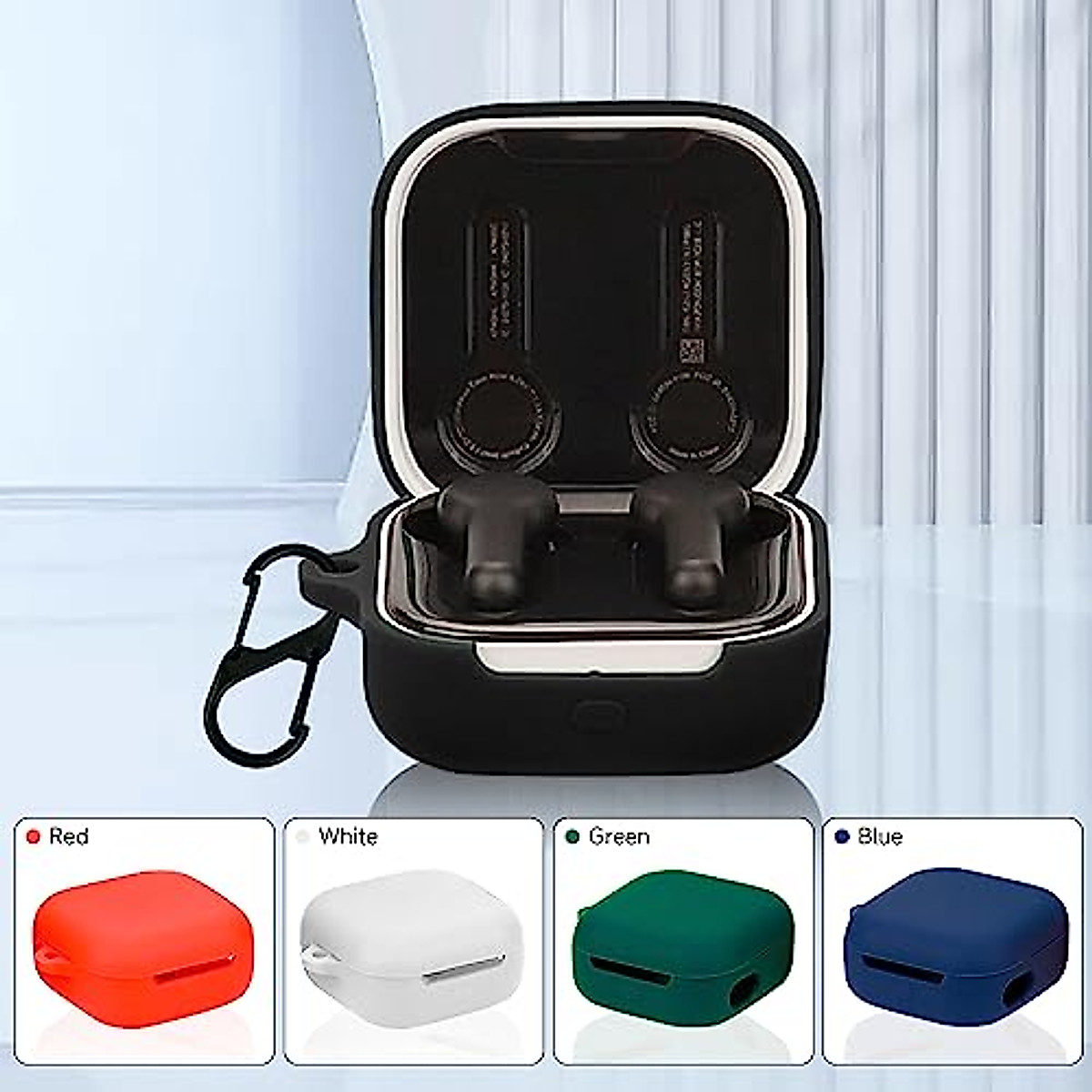 LDSXAY Compatible with Echo Buds 2023 Case Cover, Soft Silicone Shockproof Protective Case Skin for All-New Echo Buds (2023 Release) Charging Case with Carabiner, Front LED Visible (Black)