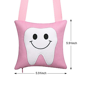 Linen Tooth Pillow,Tooth Fairy Pillow with Pocket Door Hanger Birthday Gift for Kids Tooth Fairy Souvenir for Boys and Girls Tooth Fairy Gift (Pink)