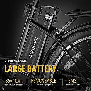 Heybike Cityscape Electric Bike for Adults with 350W Motor Peak 500W, 23mph Max Speed, 26" Electric Commuter Bike with UL Certified 360WH Removable Battery up to 40 Miles,7-Speed and Front Suspension