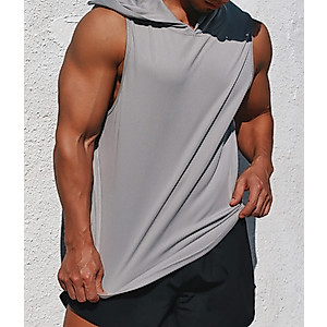 ROGUDUA Men's Hooded Tank Top Quick Dry Muscle Gym Shirts Workout Sleeveless Hoodie 3 Pack Black White Grey US Size L