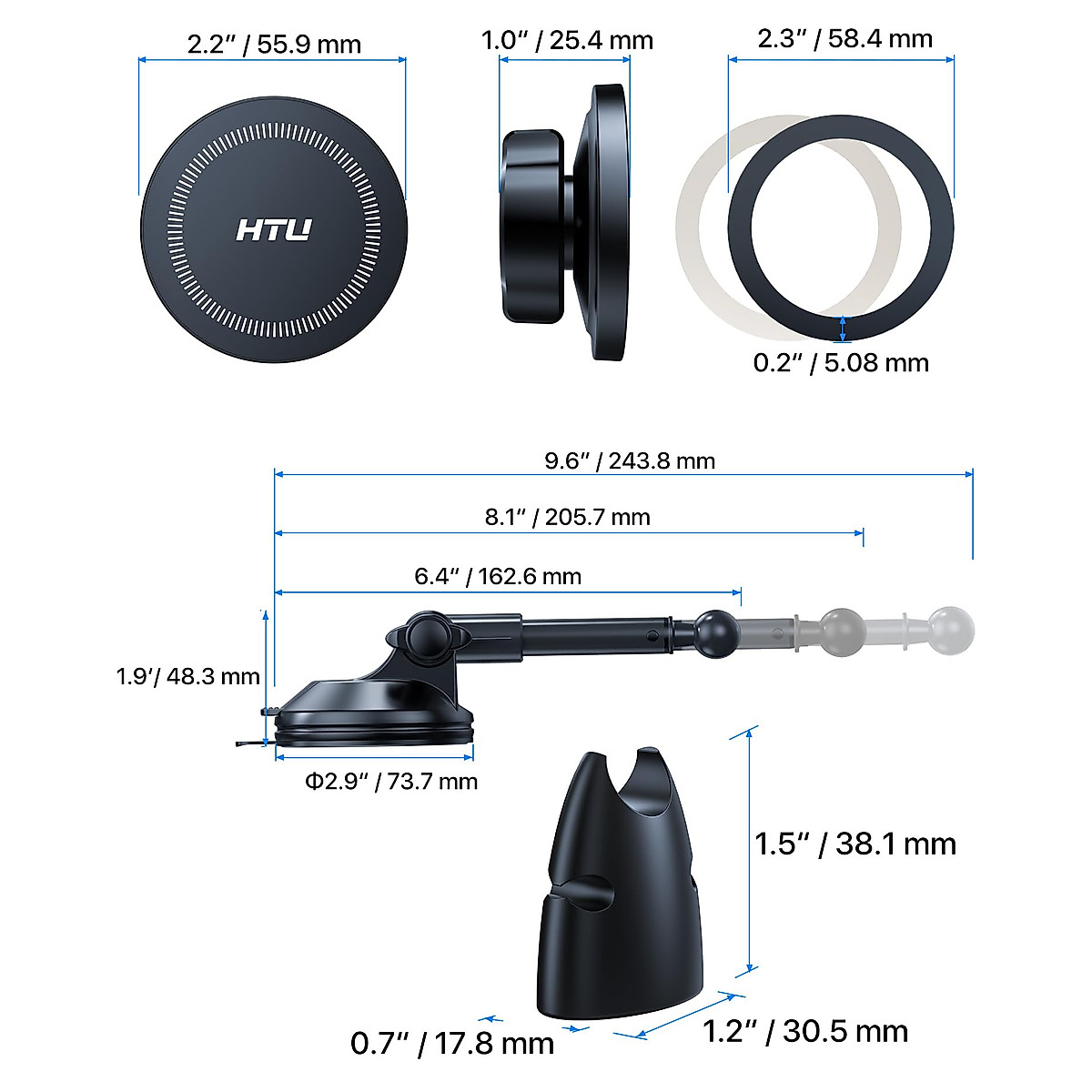 2024 Upgraded for Magsafe Car Mount【True Military-Grade 360°Suction Cup】 Handsfree Powerful Magnetic Cell Phone Holder for Car Dashboard Windshield for iPhone 15 14 Pro Max Mini,Black