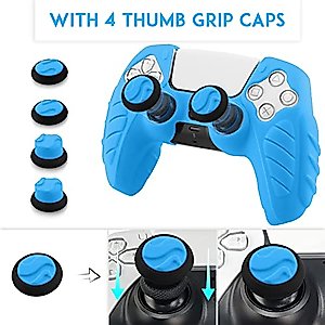 SIKEMAY Anti-Slip PS5 Controller Cover, Soft Silicone Protective Case for Playstation 5 Controller, PS5 Controller Skin for Playstation 5 DualSense Wireless Controller, 2 Pack with 4 x Thumb Grip Caps
