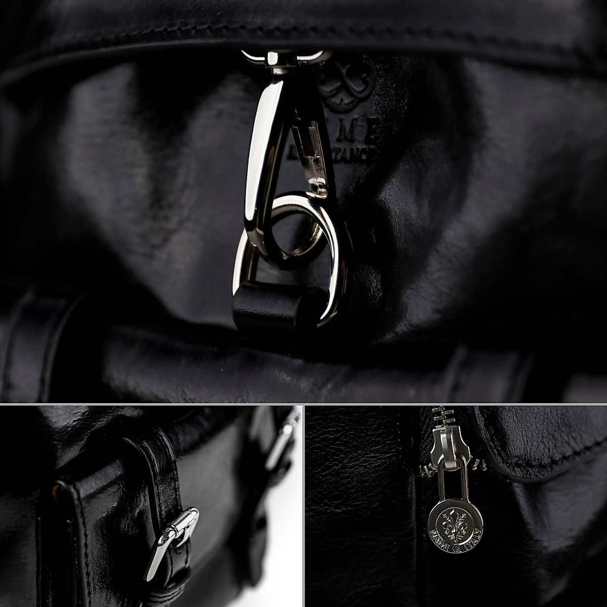 Time Resistance Leather Backpack up to 15in Laptop Brown Travel Book Bag (Black)