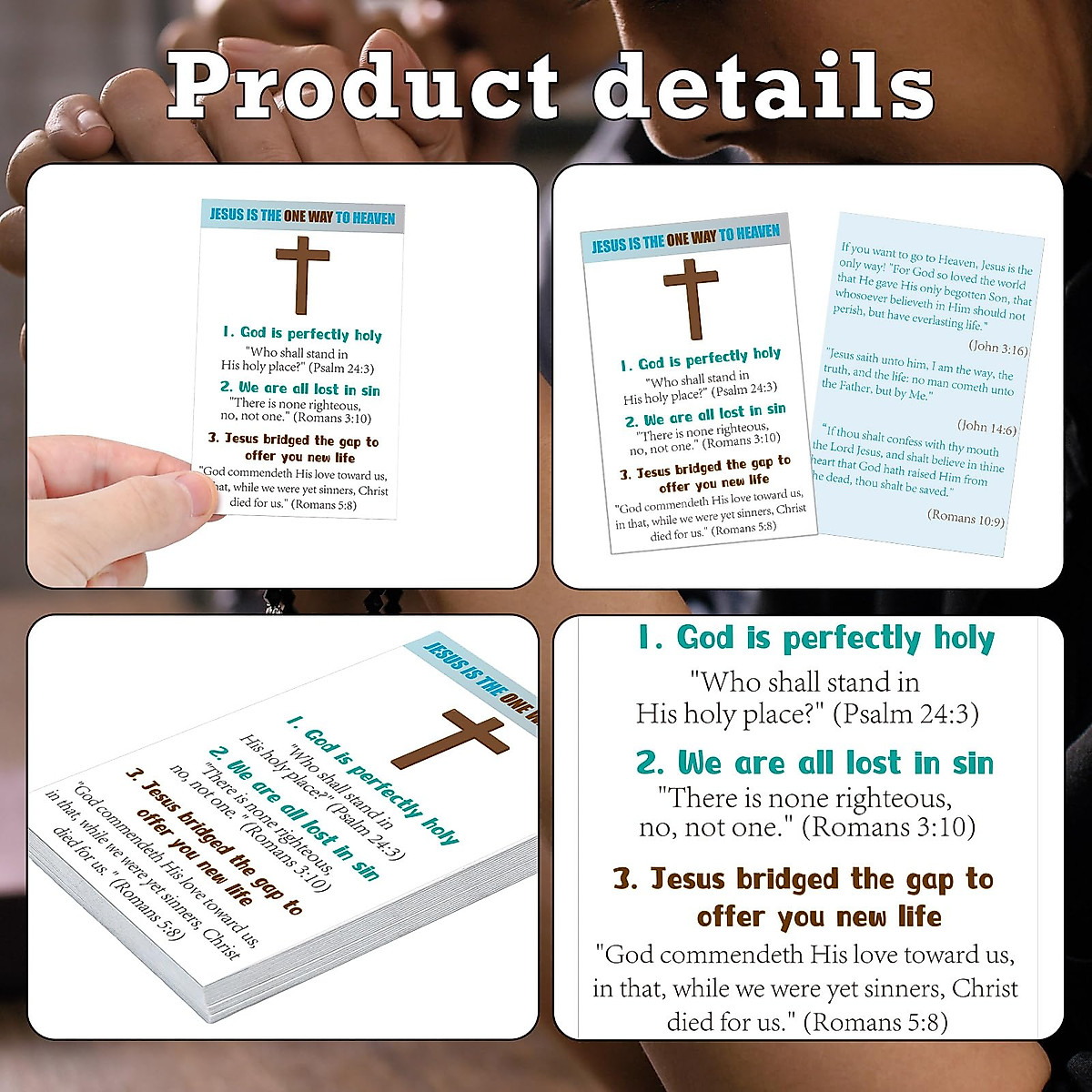 Chiisong 160 Pcs Gospel Tract Card Bulk Plan of Salvation Cards Pocket Prayer Holy Postcards Christian Inspirational Assorted Bible Verses Bookmark for Women Men Teens Ministering Tool Gifts, 8 Styles