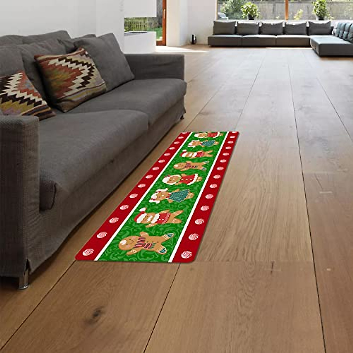 Libaoge Kitchen Mat Rug Set of 2 Merry Christmas Gingerbread Man Green and Red Runner Rug Anti-Fatigue Comfort Memory Foam Standing Mat Non-Slip Floor Door Mat for Bathroom Bedroom 18x30in+18x60in