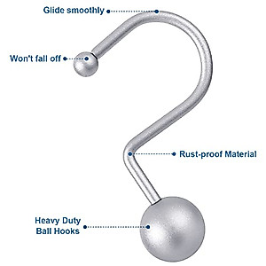 TOPROD Shower Curtain Hooks Rings, Classic Heavy Duty Shower Ball Hooks Rust Proof, Shower Rings Hangers for Bathroom Shower Curtain Rods Curtains, Free Gliding, Set of 12, Silver