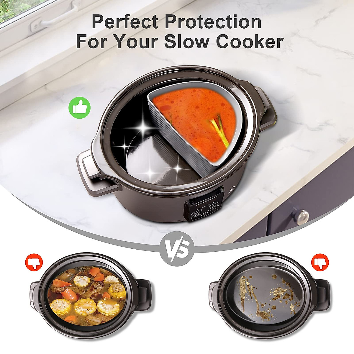 Syaws Crock Pots Liners 3Pack,Slow Cooker Divider Liner, Reusable & Leakproof Silicone Slow Cook Liner,BPA Free & Dishwasher Safe Slow Cooker Insert for 6 QT Crock-pots