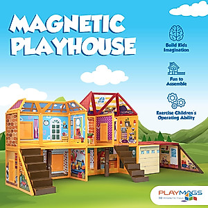 Playmags Magnetic Tiles Building Set, Dollhouse Pretend Play Toy, Creativity and Educational Magnet Blocks Stem Toys, Imaginative Birthday Gift for Kids Ages 3+