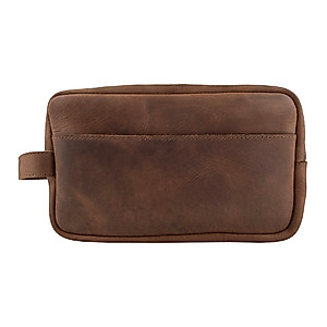 Saddle & Hide Co., Toiletry Bag with Handle Handmade from Full Grain Leather, Hygiene Organizer, Travel Dopp, Bathroom, Shaving, Storage, Travel & Grooming Essentials :: Bourbon Brown