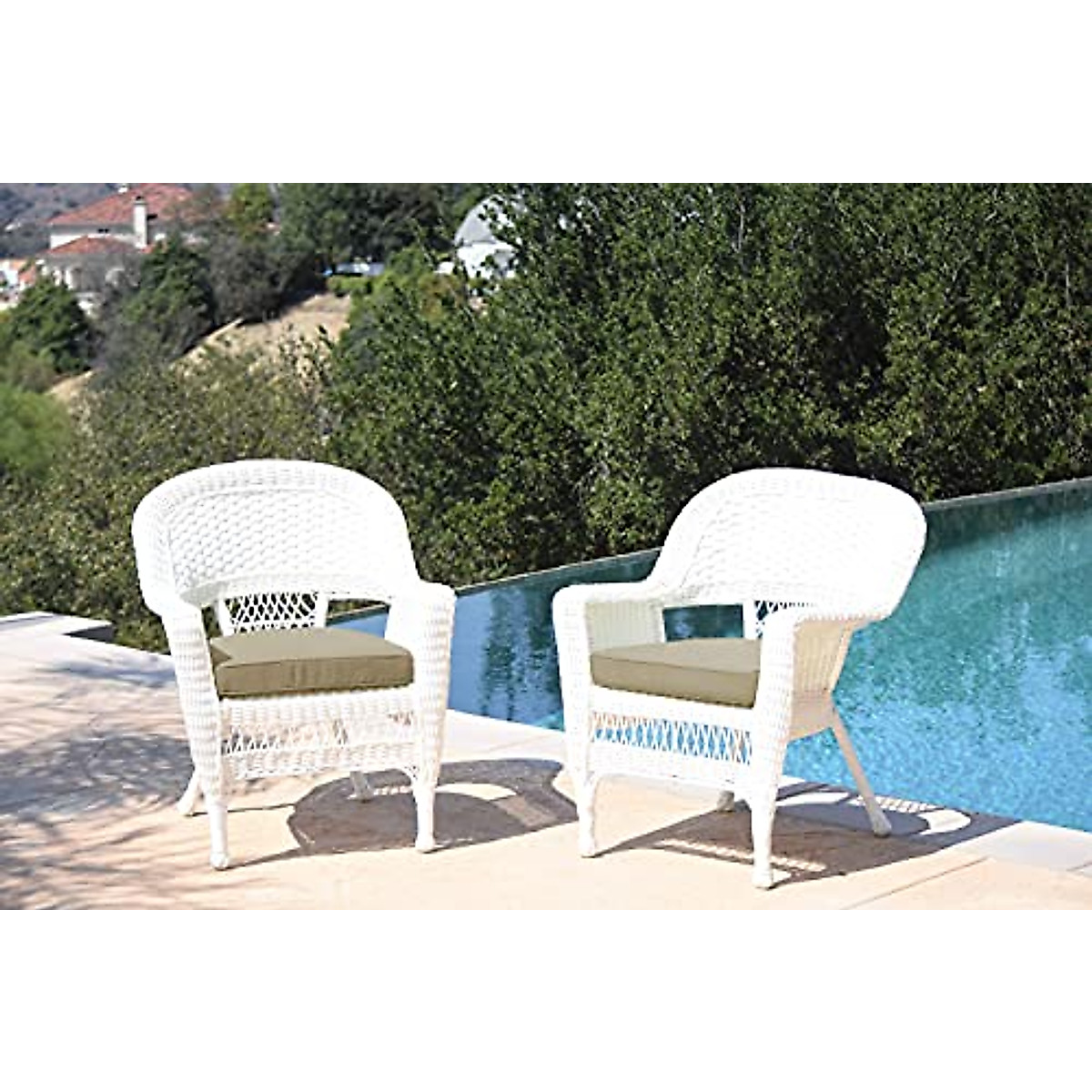 Jeco Wicker Chair with Tan Cushion, Set of 2, White/W00206-