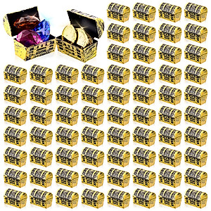 100 Pcs Pirate Treasure Chests 2.3 Inch Cute Little Plastic Treasure Chests with a Gold Finish Vintage Pirate Jewelry Box Games Set for Treasure Hunt Birthday Halloween Party Children School Carnival