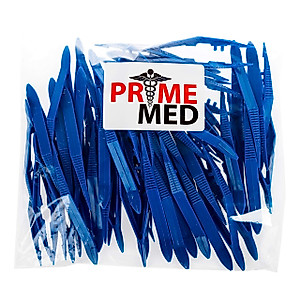 Bulk Priced Plastic Blue Forceps (Tapered Tweezers) from PrimeMed (125 Count)